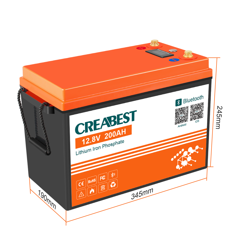 CREABEST LiFePO4 Battery 12V 200Ah for Campervan RV Solar Caravan Leis ...